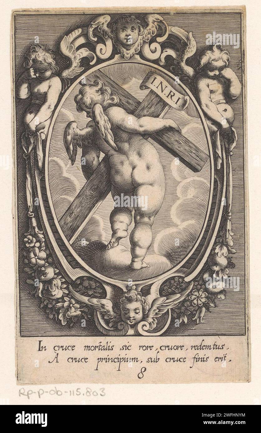 Cross with inscription, worn by an angel, Raphael Custos, After Lucas ...