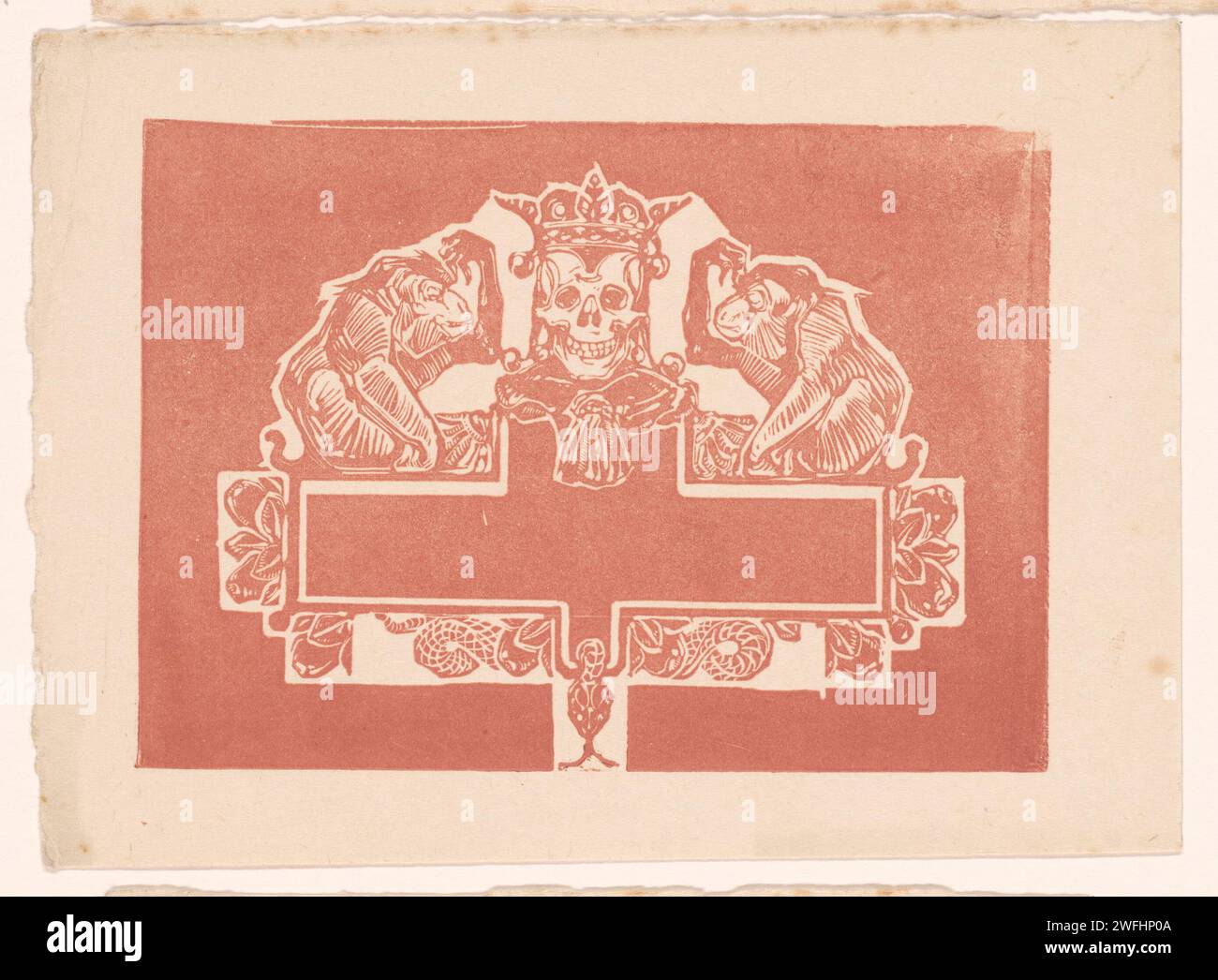 Title vignette with crowned skull and monkeys, Bernard Willem Wierink ...