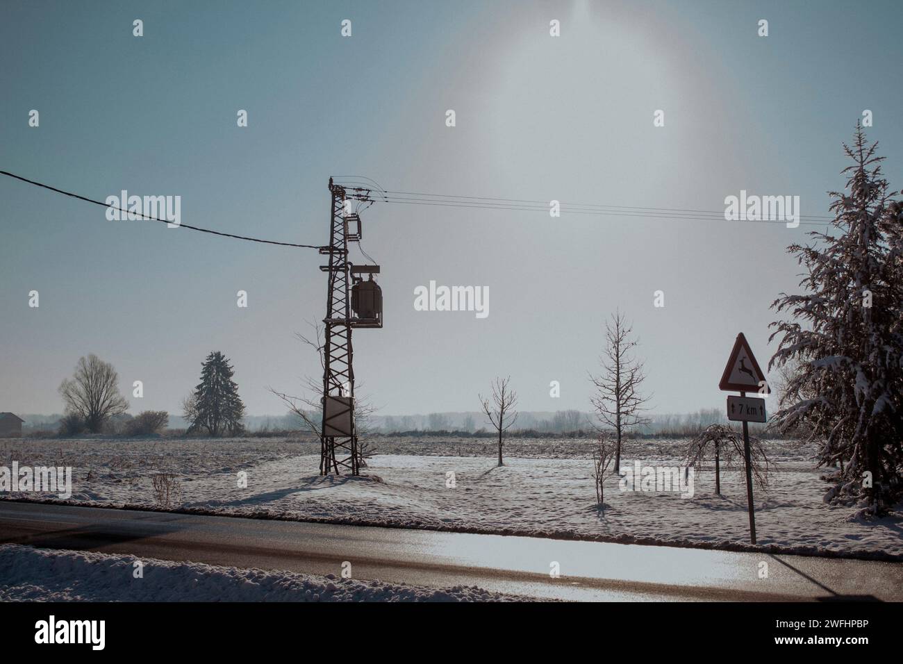 Electric European voltage station, electric transformer in the middle ...