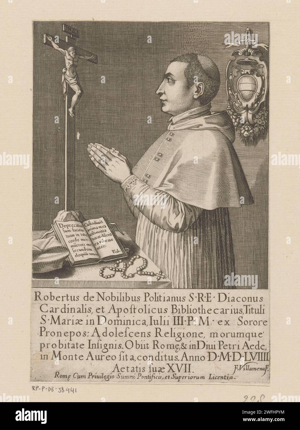 Portret Van Kardinaal Roberto de Nobili, Francesco Villamena, c. 1576 ...