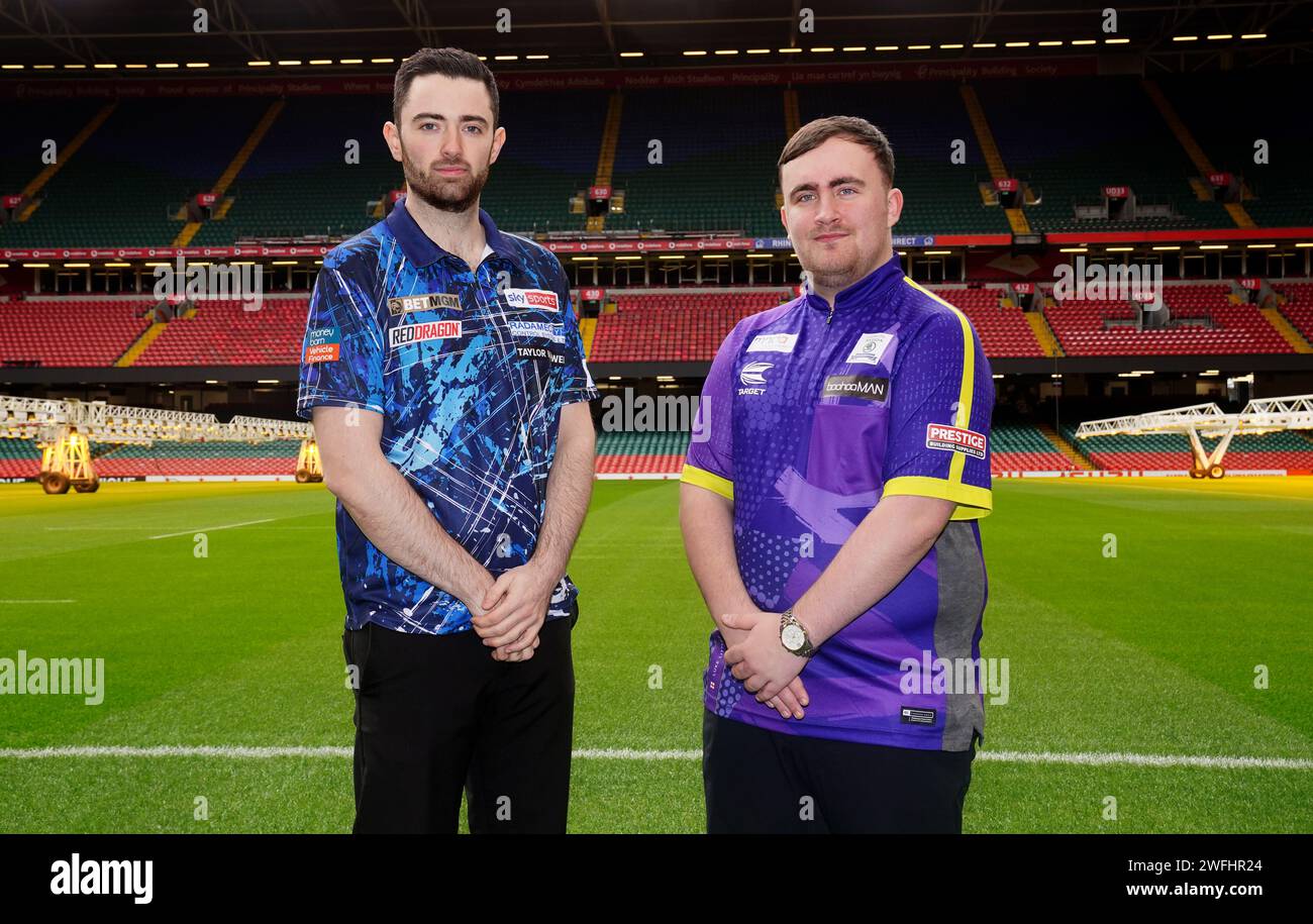 Luke Humphries (left) and Luke Littler during the BetMGM Premier League ...