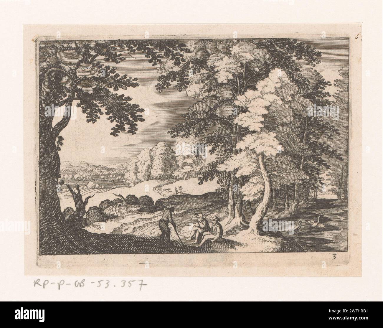 Conversation between three men at Bosrand, Matthäus Merian (I), 1622 ...