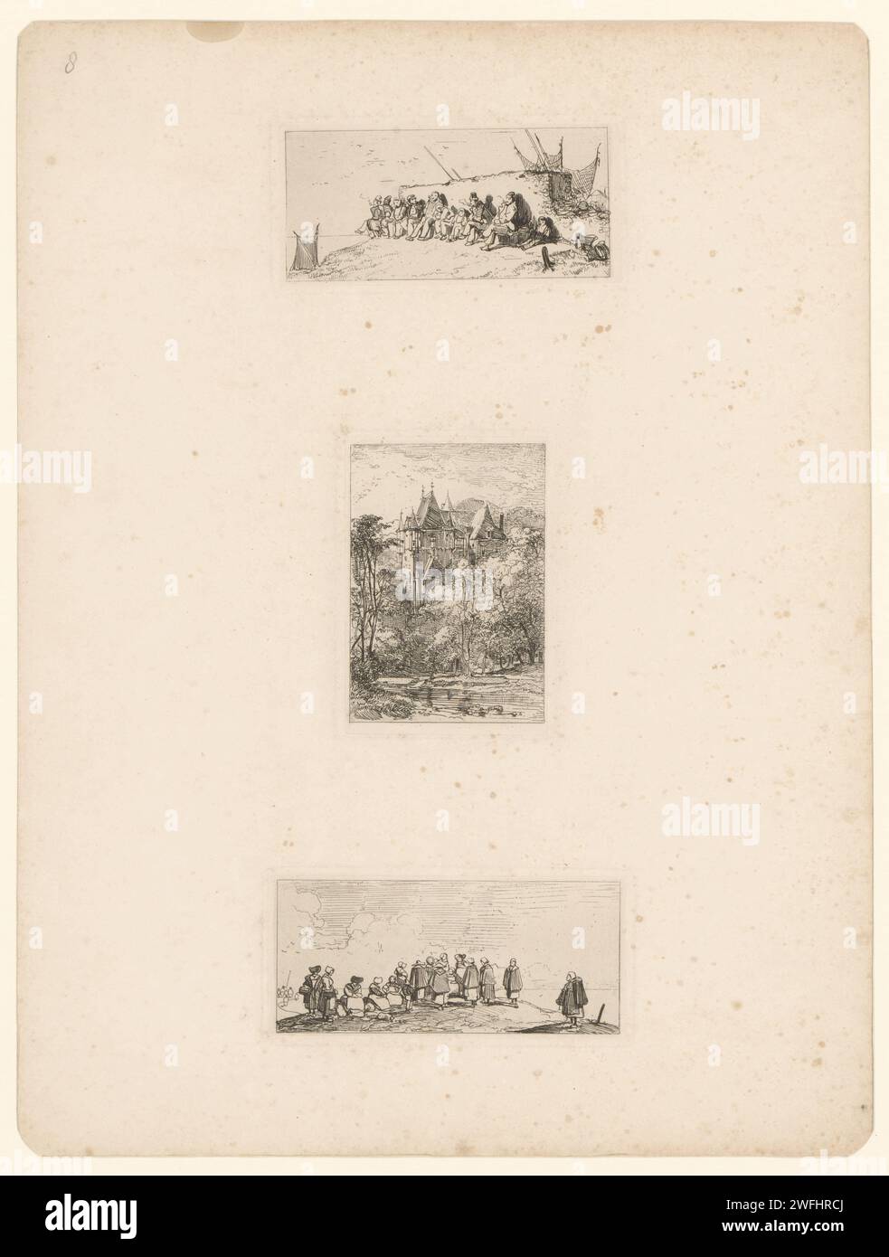 Three performances, Caspar Johann Nepomuk Scheuren, 1842 print Smoking ...
