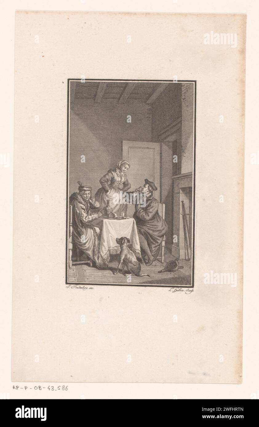 Two men at a table with an angry kitchen maid, Louis Michel Halbou ...