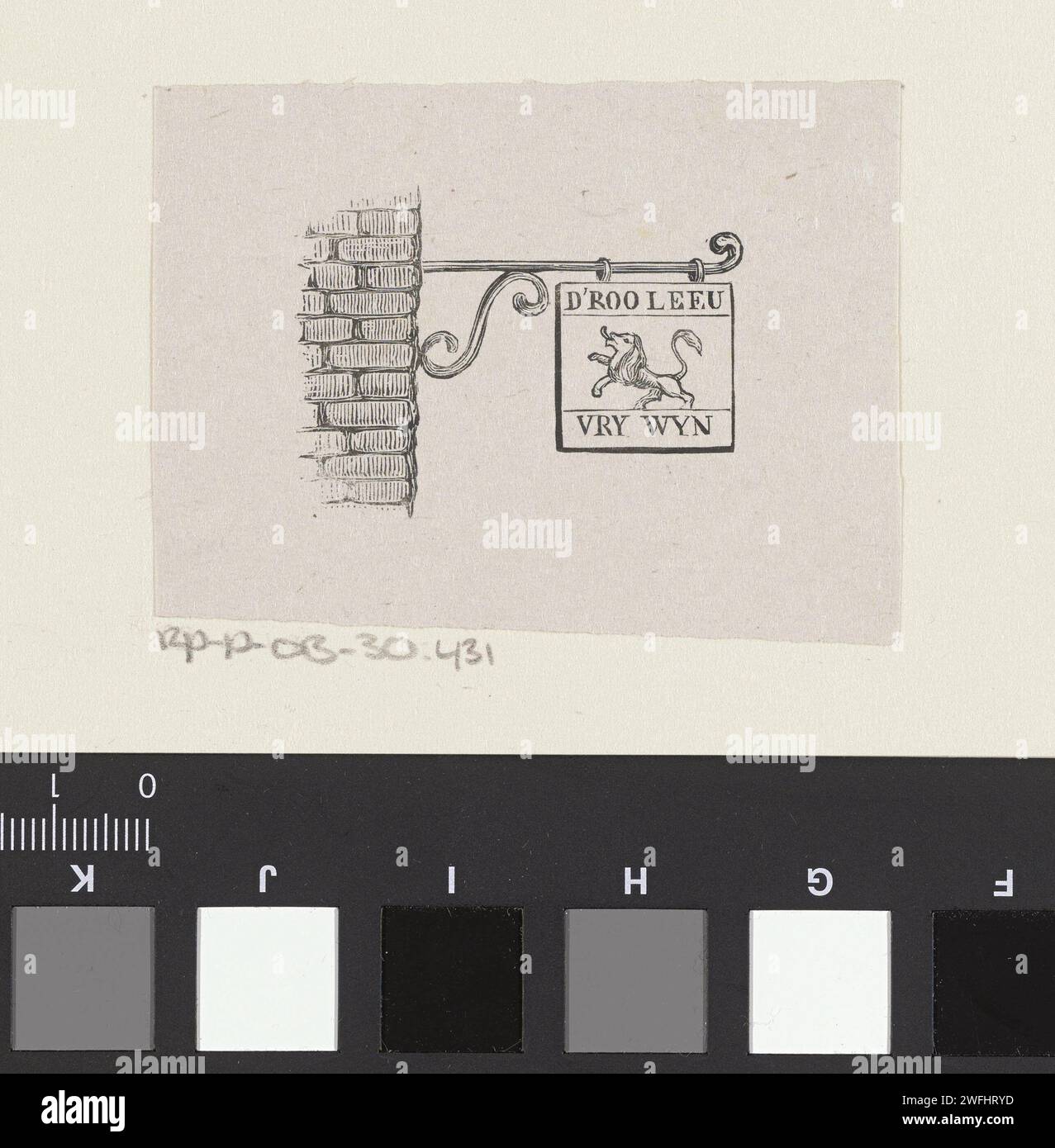 Vignette with a sign of a bodega with a lion on it, Isaac Weissenbruch ...