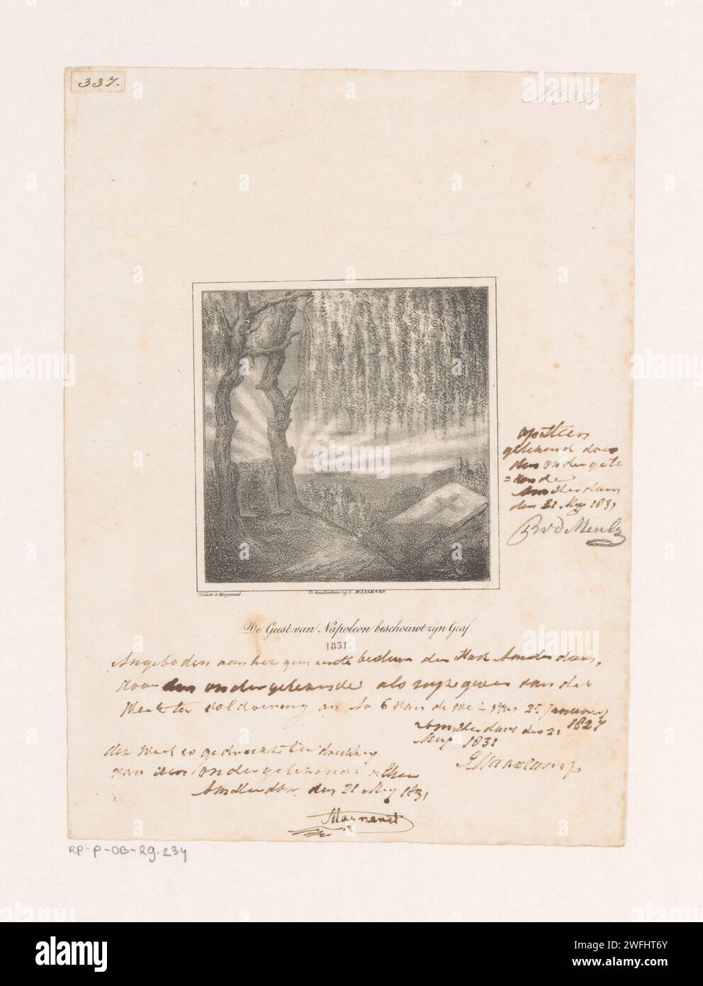 Napoleon's grave on Sint-Helena, Roelof van der Meulen, 1831 print The ...