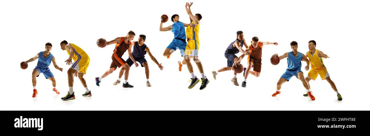 Collage. Rival match and youth league. Young men, sportsmen playing ...