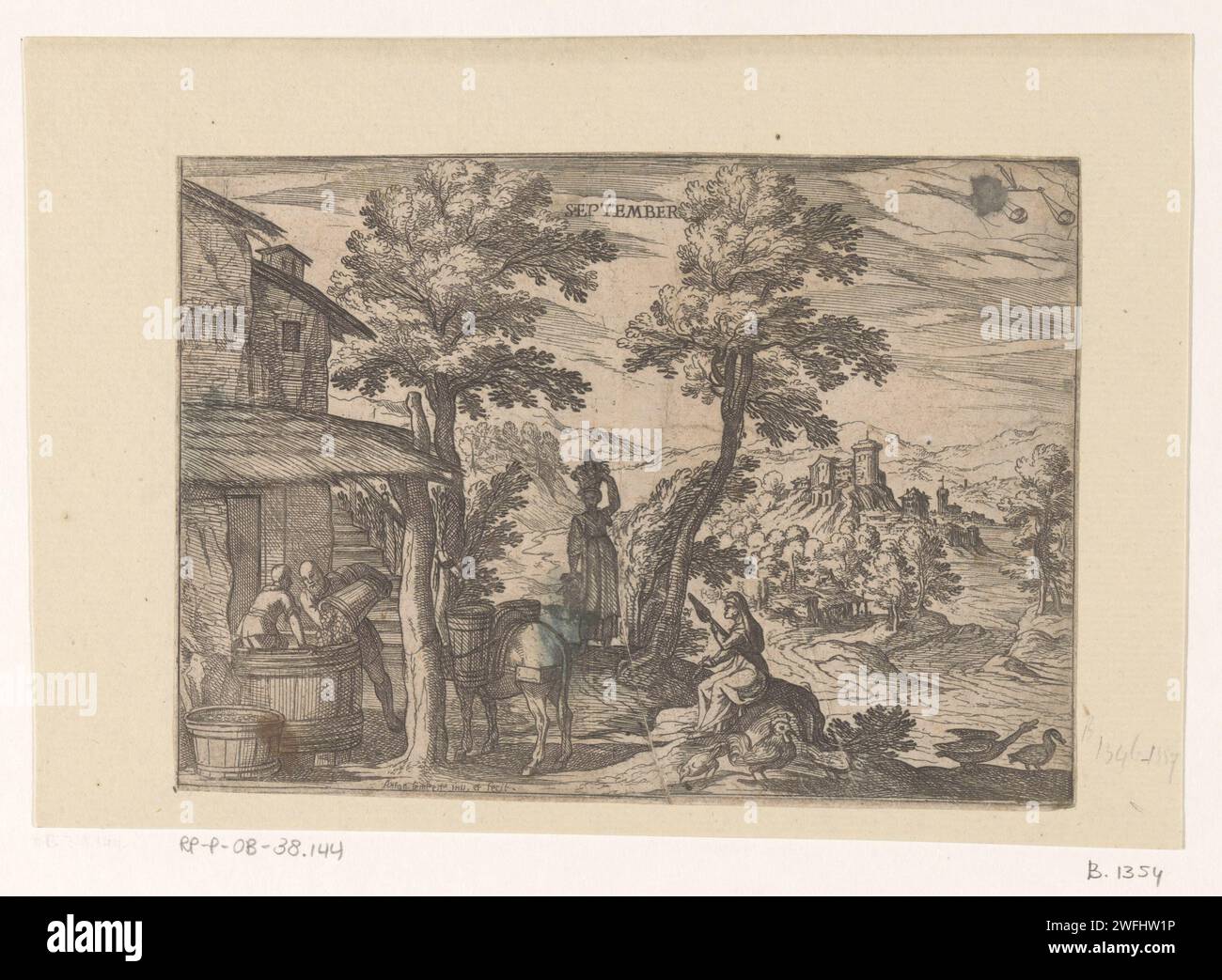 September: Making wine (Libra), Antonio Tempesta, 1575 - 1613 print ...