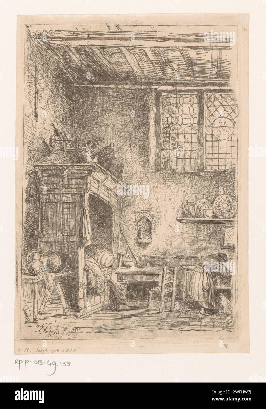 Flemish Interior with Bedstee, Henri Leys (Baron), 1840 print In the ...