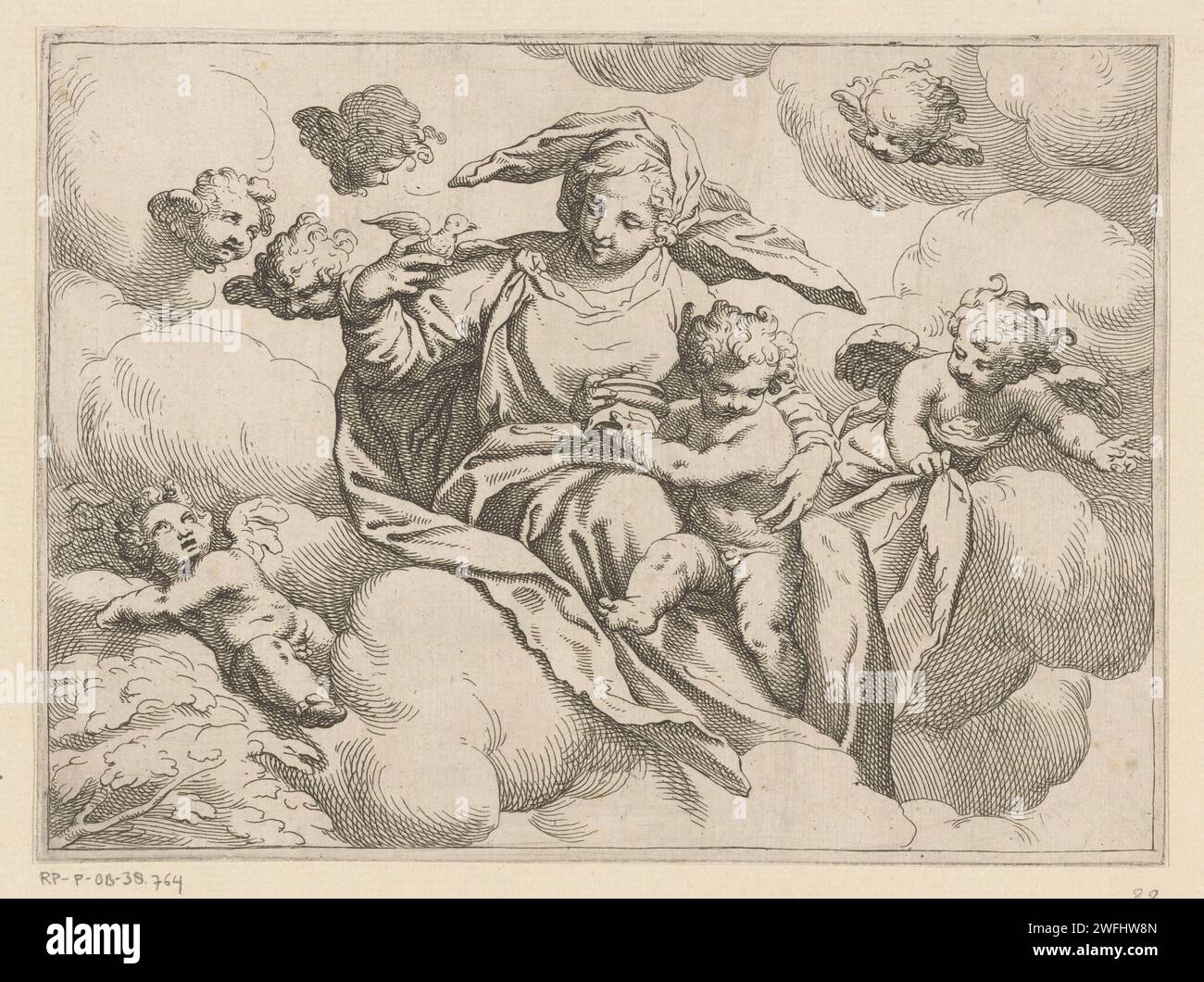 Maria with child and a pigeon, Anonymous, 1600 - 1699 print Mary with ...