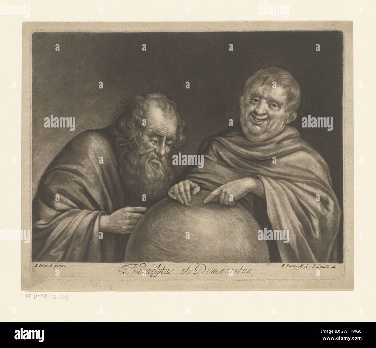 Heraclitus and Democritus, Edward Lutterell, After E.H. Kerck, 1662 - 1742 print London paper ...