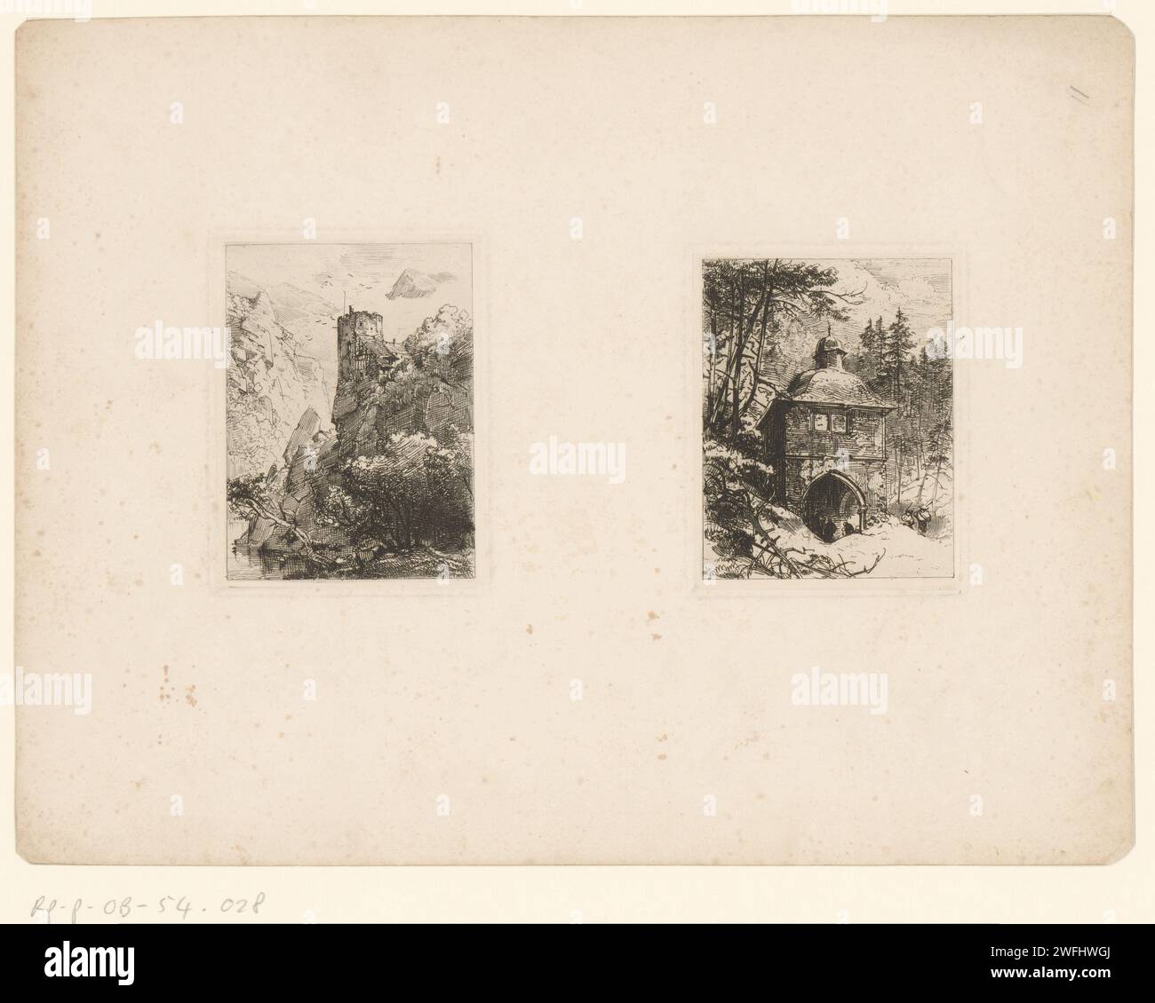 Two performances, Caspar Johann Nepomuk Scheuren, 1842 print Watchtower ...
