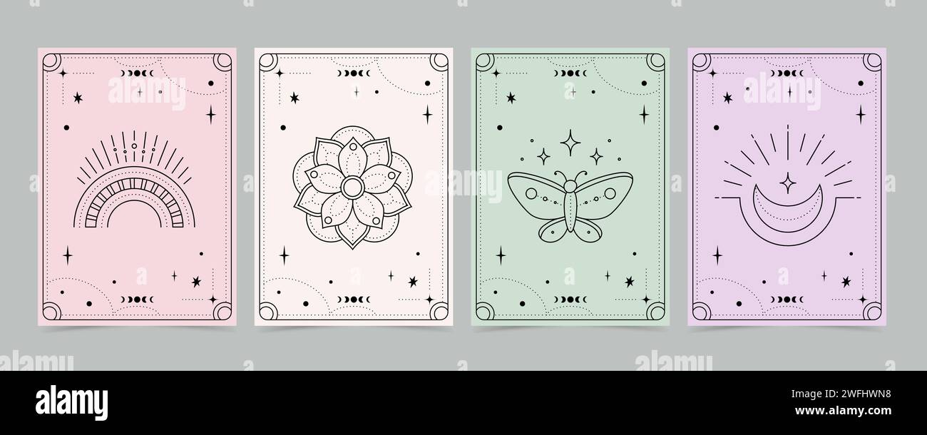 Tarot cards set - esoteric mystical deck design with spiritual symbols ...