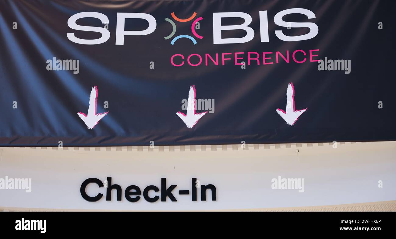 Hamburg, Germany. 31st Jan, 2024. The logo of the SpoBis industry ...