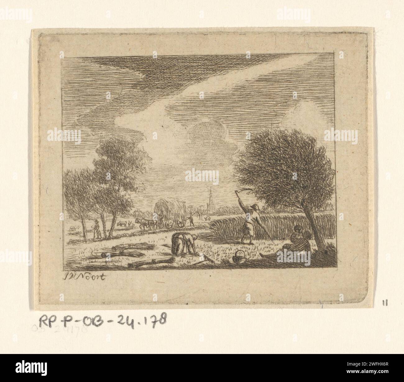Harvest, Jan van Noort (1756-1837), 1766 - 1837 print Harvesting in a ...