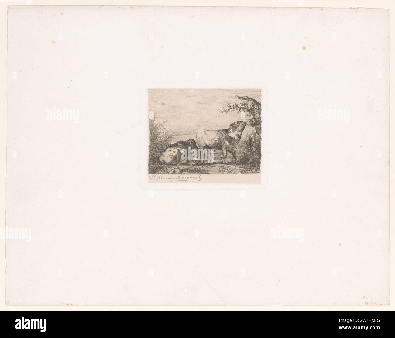 Landscape with two cattle and ducks, Ildephonse Stocquart, 1829 - 1889 ...