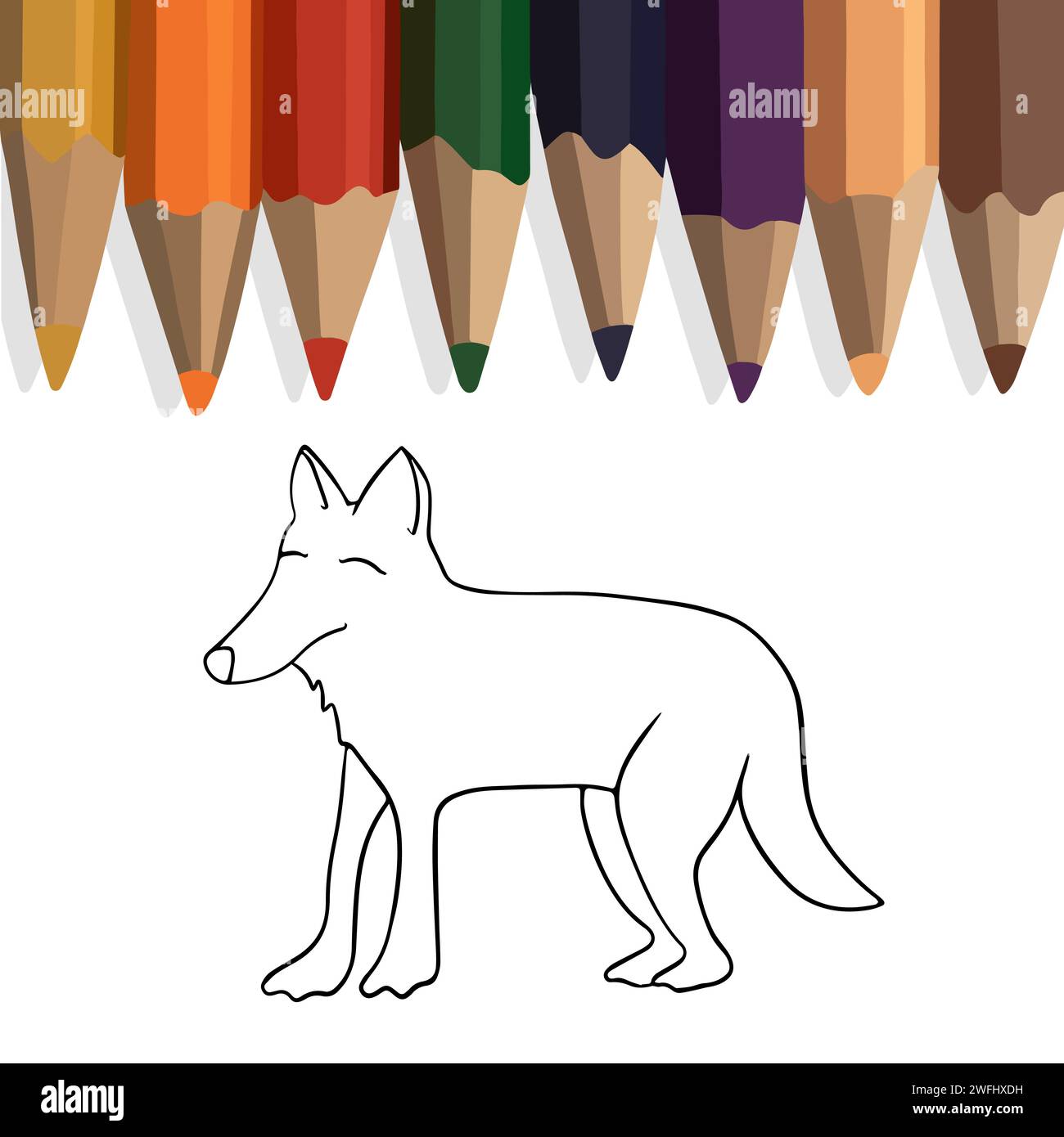 Vector isolated illustration of coloring book with wolf Stock Vector ...