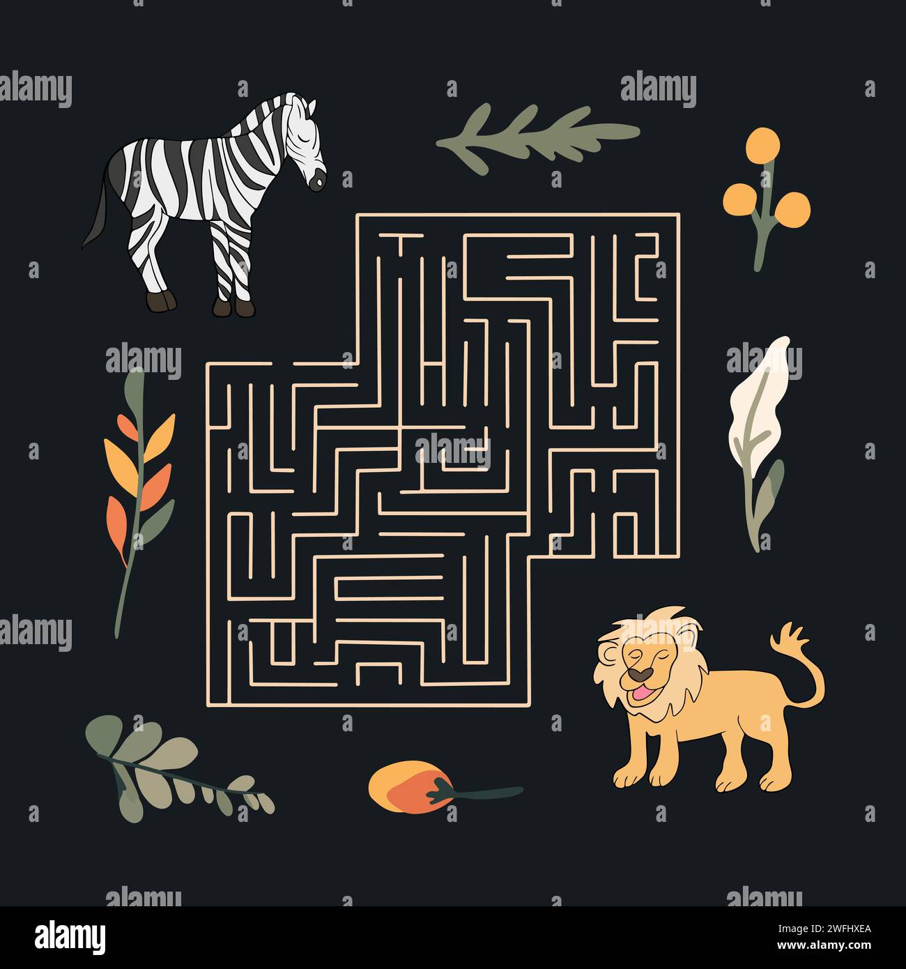 Vector isolated illustration of maze for kids. Tasks for preschool ...