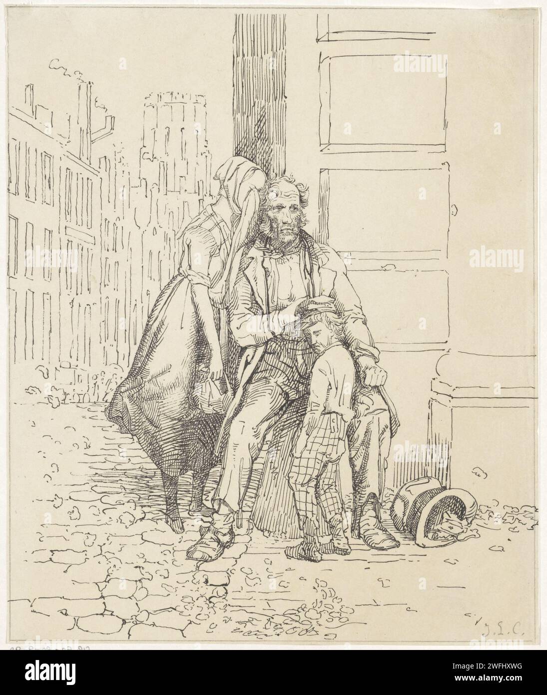 Roaming family on the street, Jacobus Ludovicus Cornet, 1825 - 1882 ...