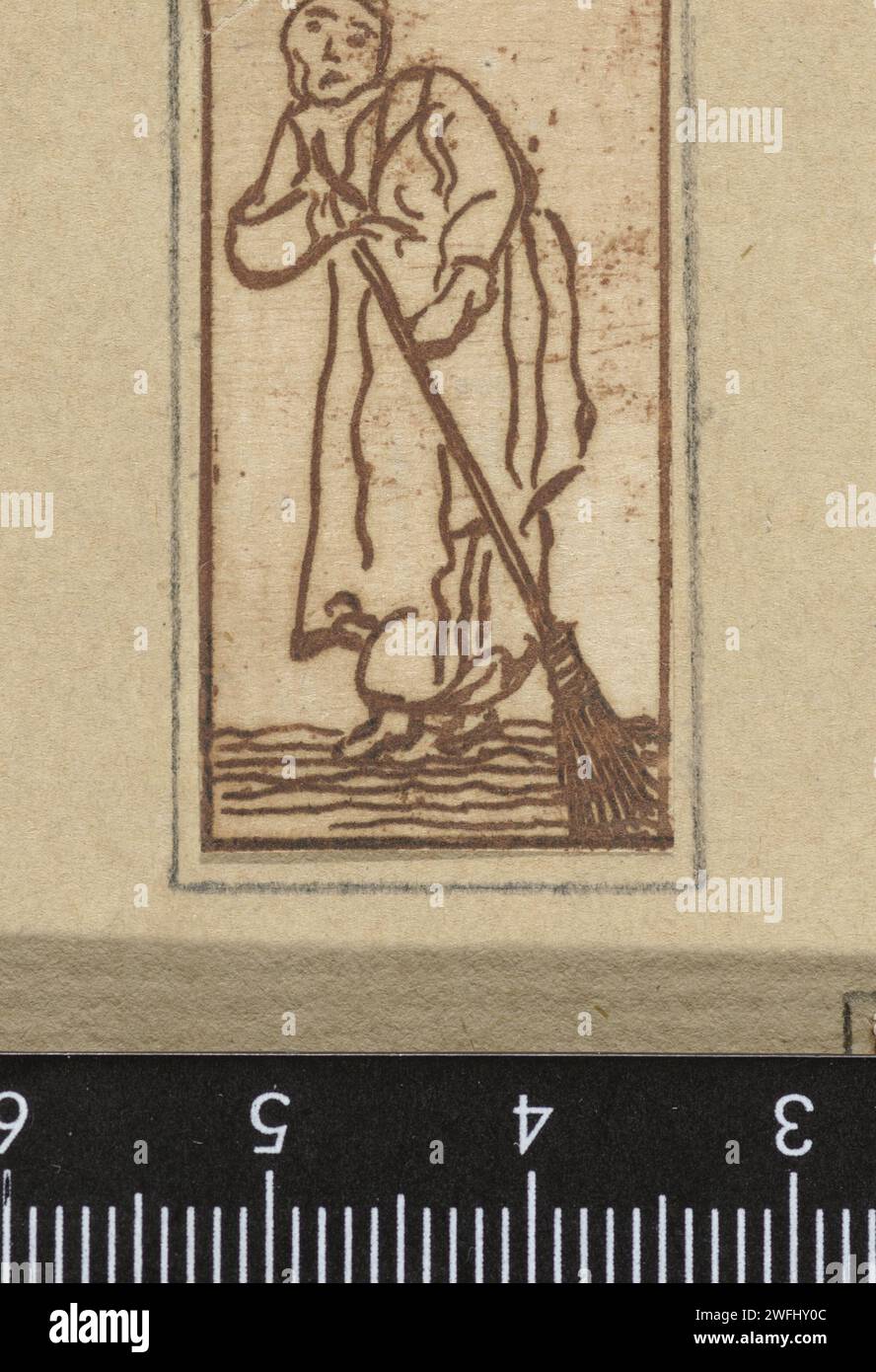 Standing woman with broom, Jacob Hoolaart, 1728 - 1789 print Dordrecht ...
