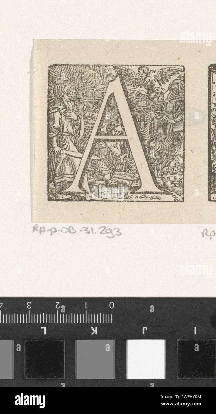 Letter A in a frame with a performance by Abraham that sacrifices Isaac ...