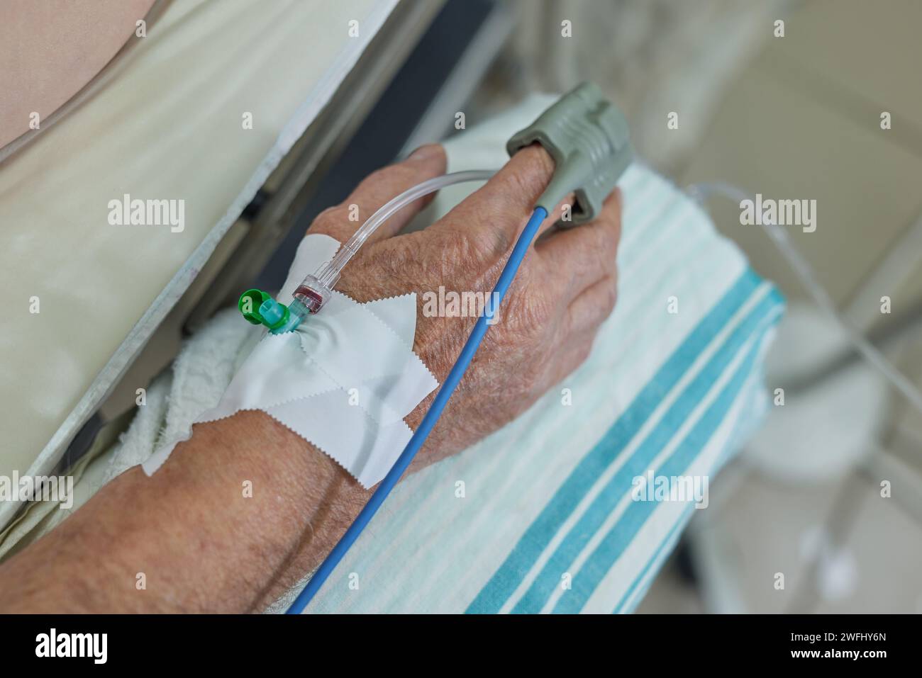 Close up photo of Elderly man's hand with IV drip infusion in treatment ...