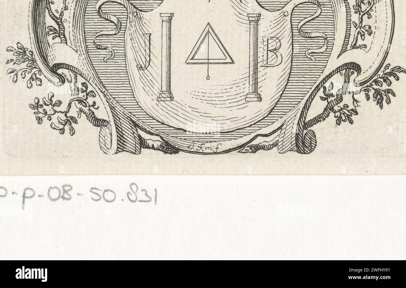 Vignette with pillars and measuring instruments, Simon Fokke, 1722 ...