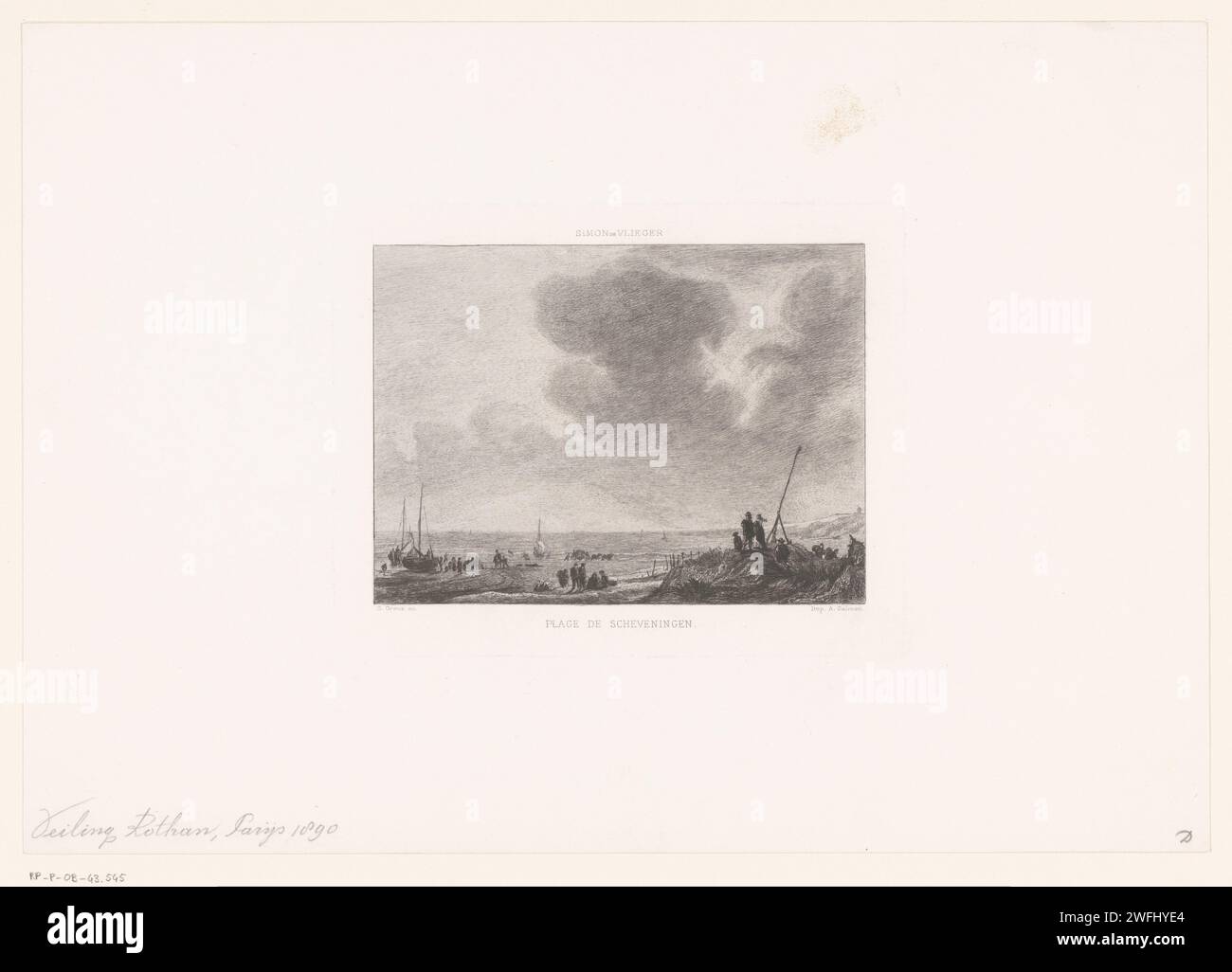 View of the beach at Scheveningen, Gustave Marie Greux, after Simon de ...