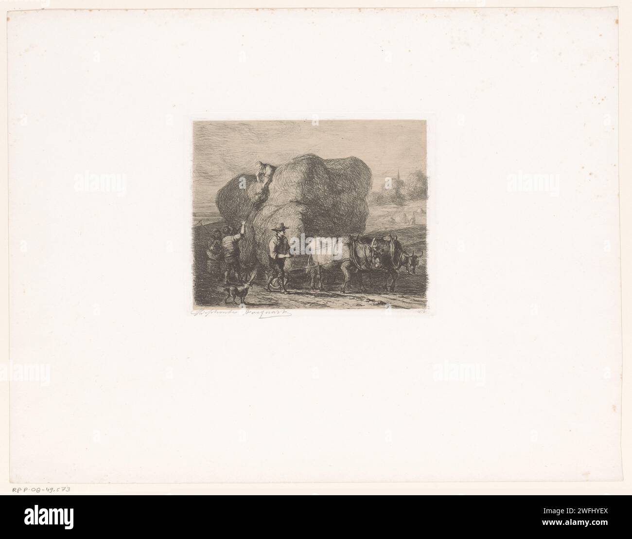 Figures at a hay wagon pulled by two cattle, Ildephonse Stocquart, 1829 ...