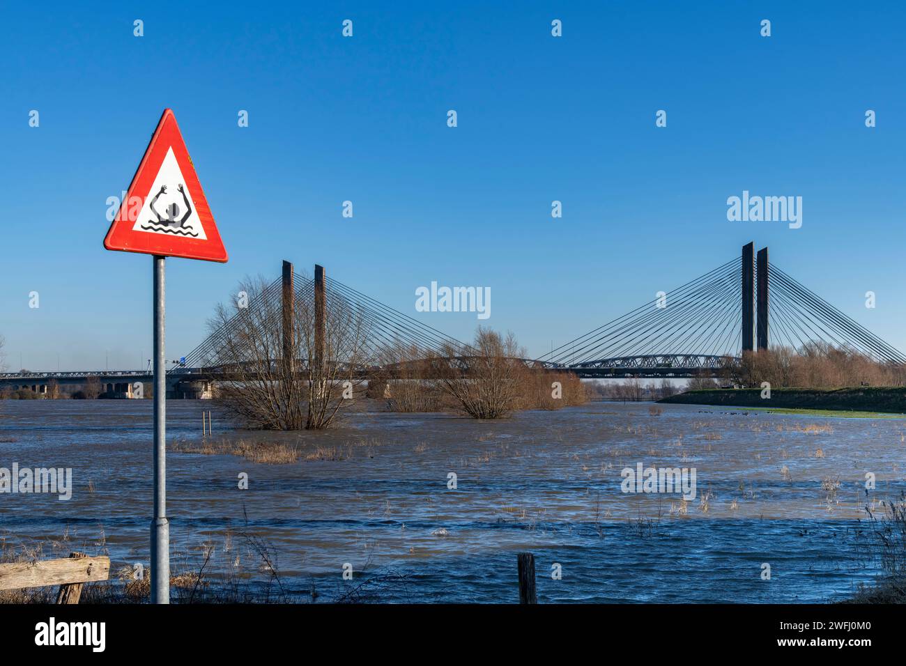 High water levels flooding the floodplains along the Maas River with ...