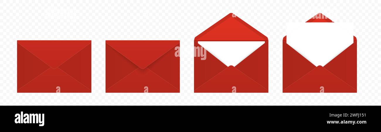 Vector Red Envelopes with Blank Letter. Folded, Unfolded Isolated Envelope Set. Design Template ...