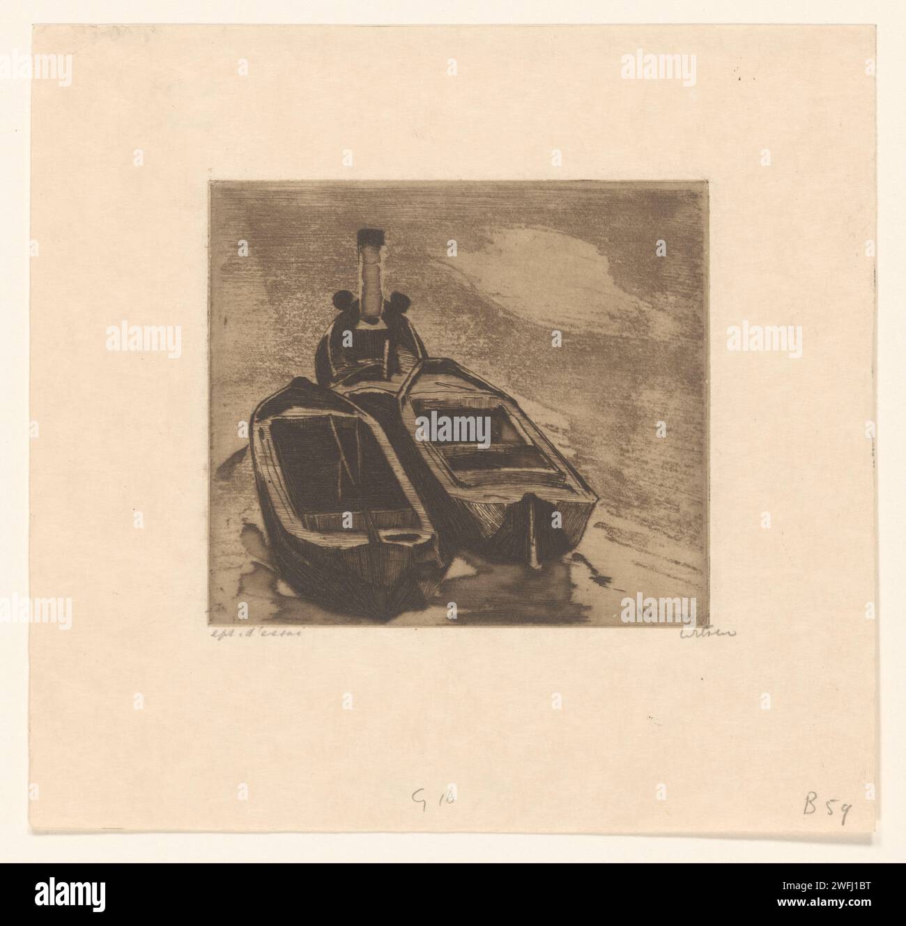 Tugboat with two barges, Willem Witsen, c. 1890 print London paper ...