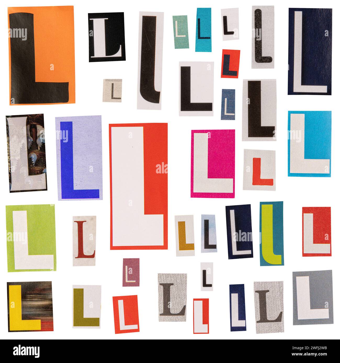 Letter L cut out from newspapers, isolated on white background Stock ...