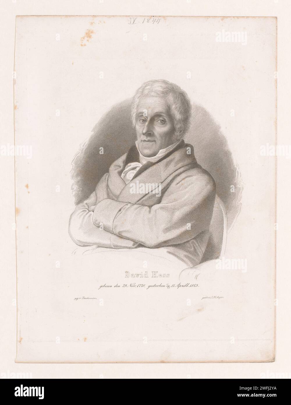 Portrait van David Hess, Heinrich Meyer, after von Deschwanden, 1843 ...
