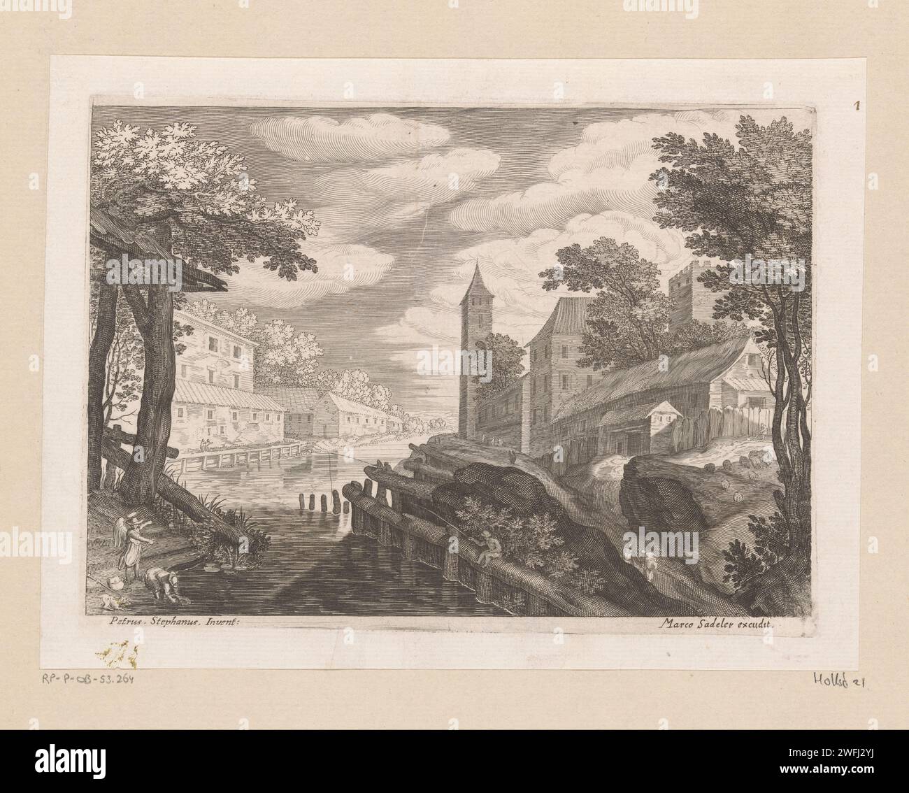 Canal in a village with Tobias and the Engel, Isaac Major, after Pieter ...