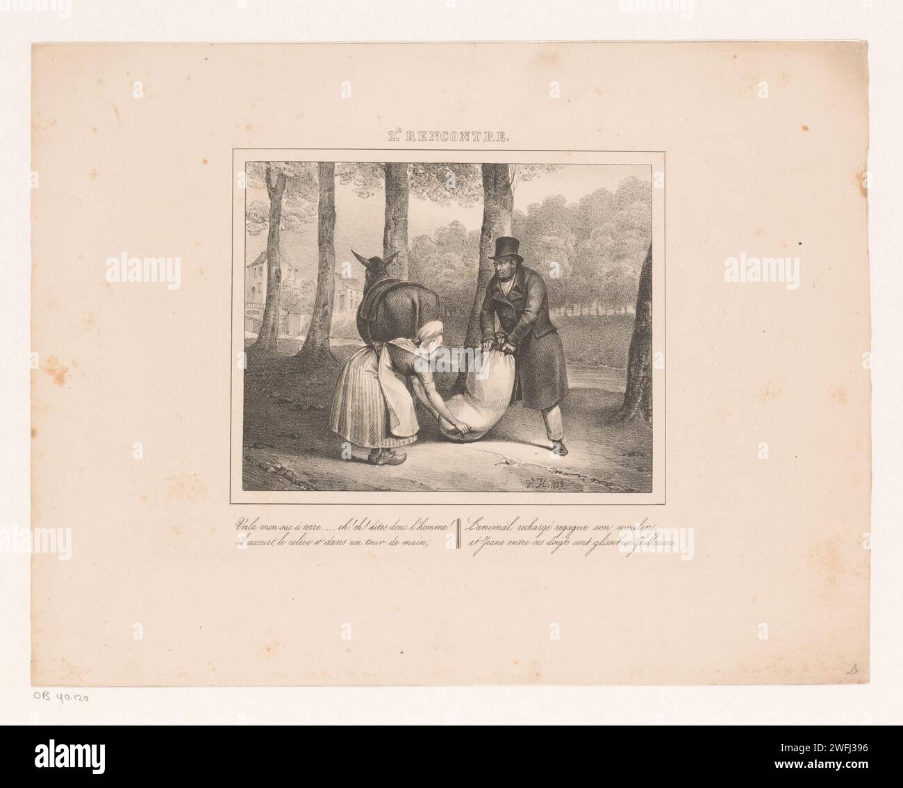 King William I helps a woman lift, Jean-Louis van Hemelryck, 1829 print ...