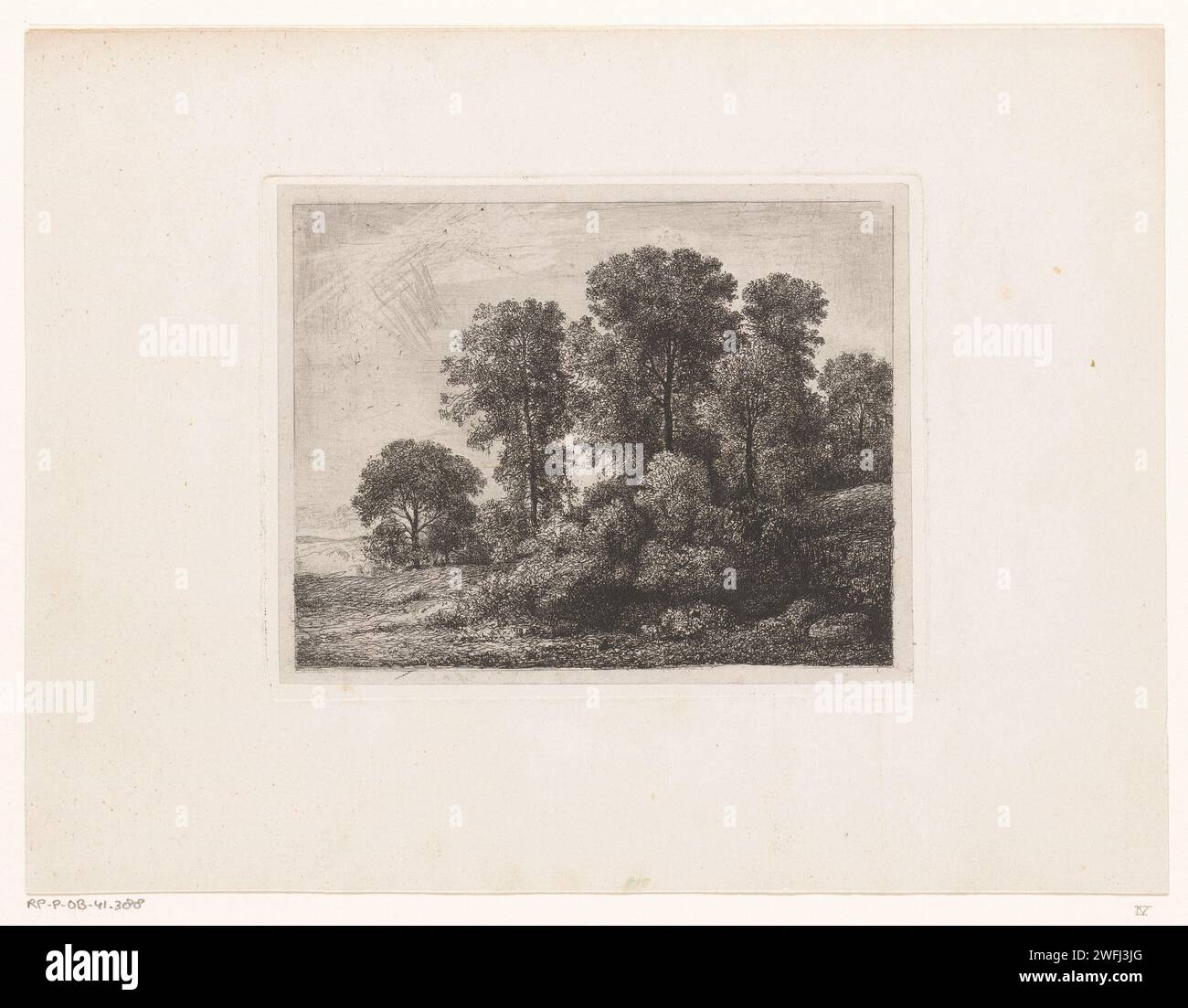 Trees and bushes on a hill, Jean Alexis Achard, 1850 print France paper ...