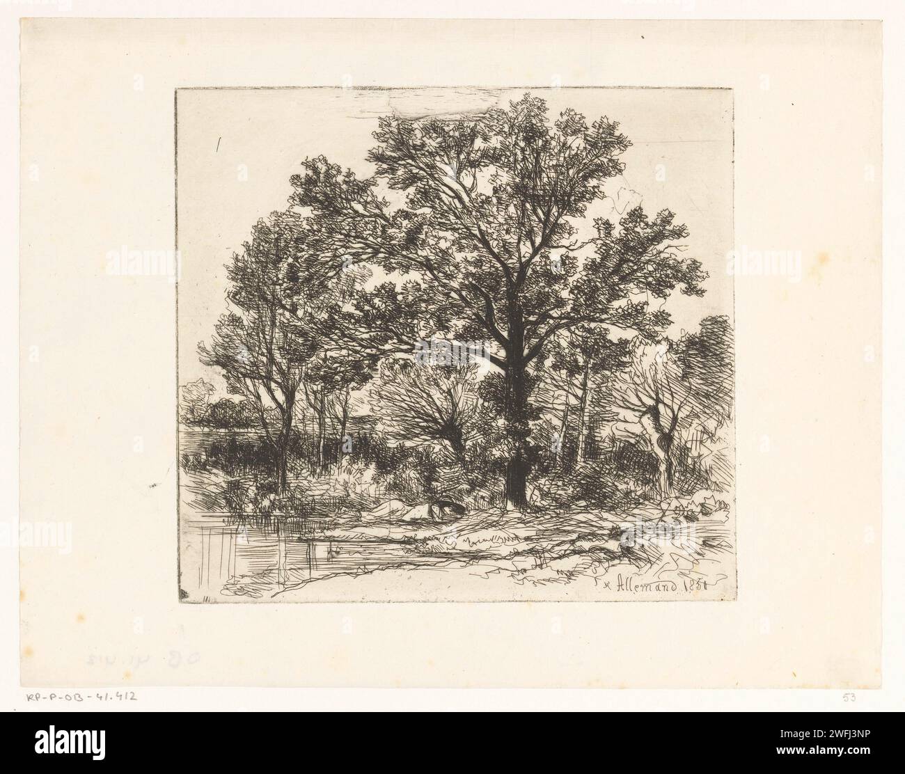Trees on the Waterkant, Hector Allemand, 1851 print France paper ...
