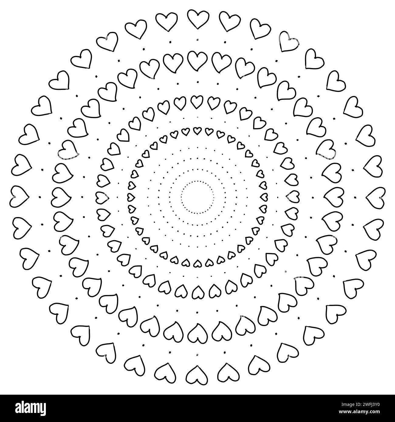 Coloring page with hearts. Design element. Geometric object. Circle ...