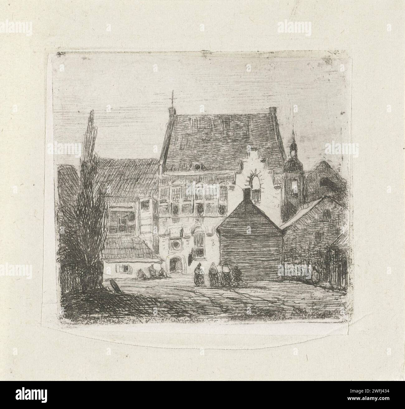 Cityscape with conversing women, Lambertus Hardenberg (1822-1900), c ...