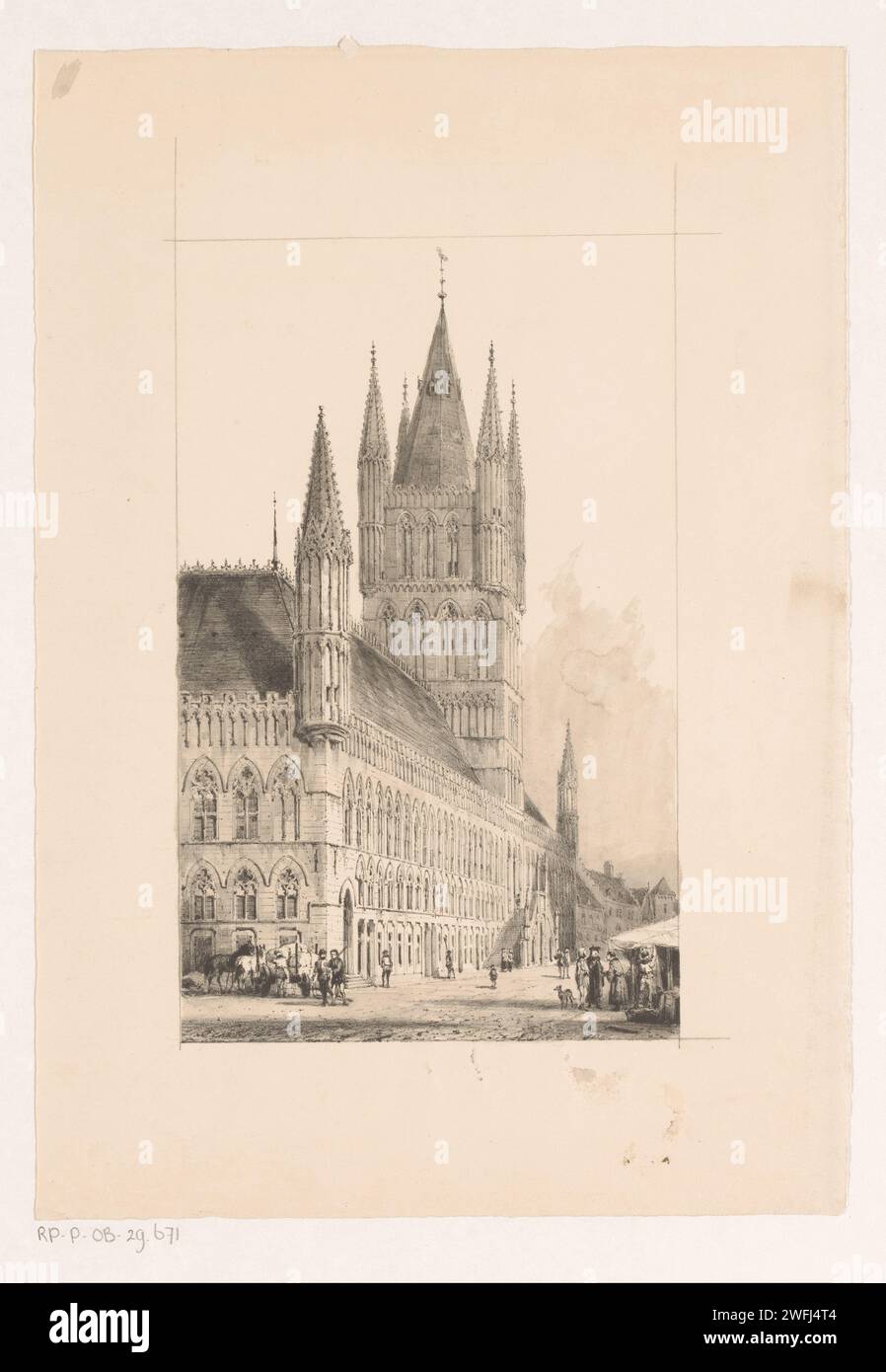 Lakenhalle van Ieper, Cornelis Springer, in Or Before 1862 print People ...