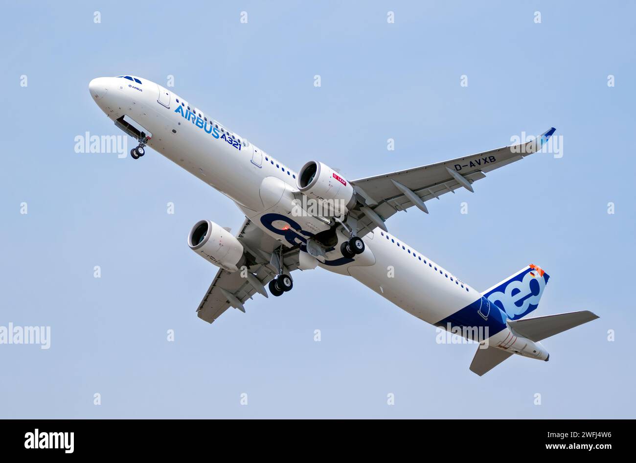 Airbus A321 Neo airliner in flight during the Paris Air Show. Le ...