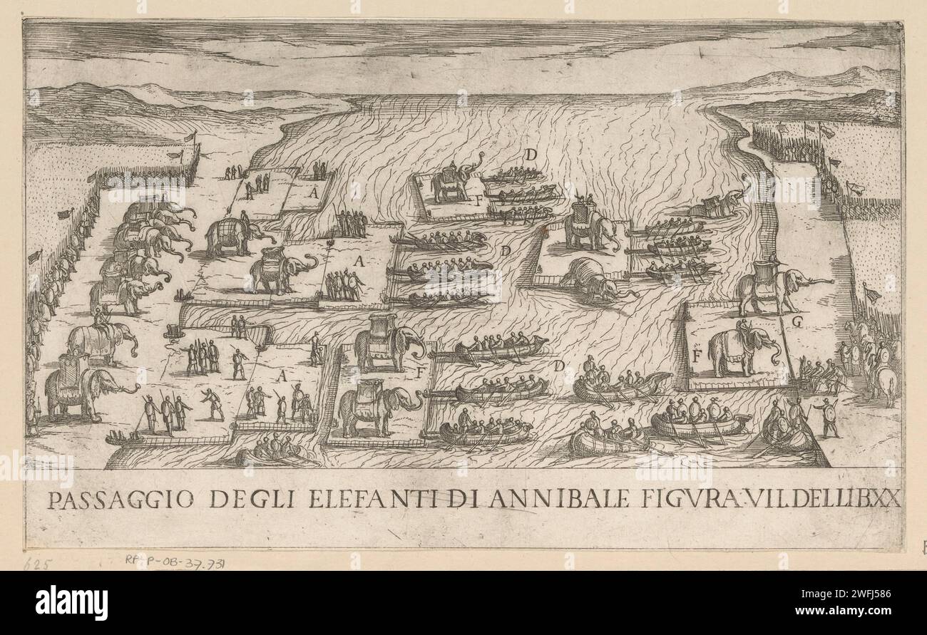 The Hannibal elephants cross the river Rhône, Antonio Tempesta ...