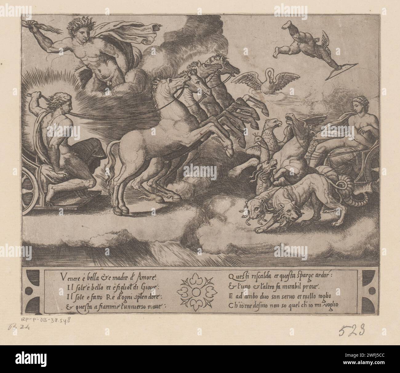 Venus and Apollo cars, master of the dice, after Rafaël, c. 1530 - c ...