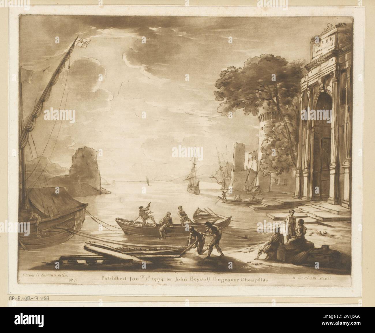 Harbor face with sunset and Roman Poort, Richard Earlom, After Claude ...