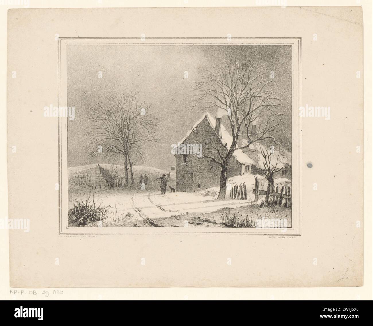 Houses in Snow Landscape, Cornelis Gerrit Verburgh, 1812 - 1879 print ...