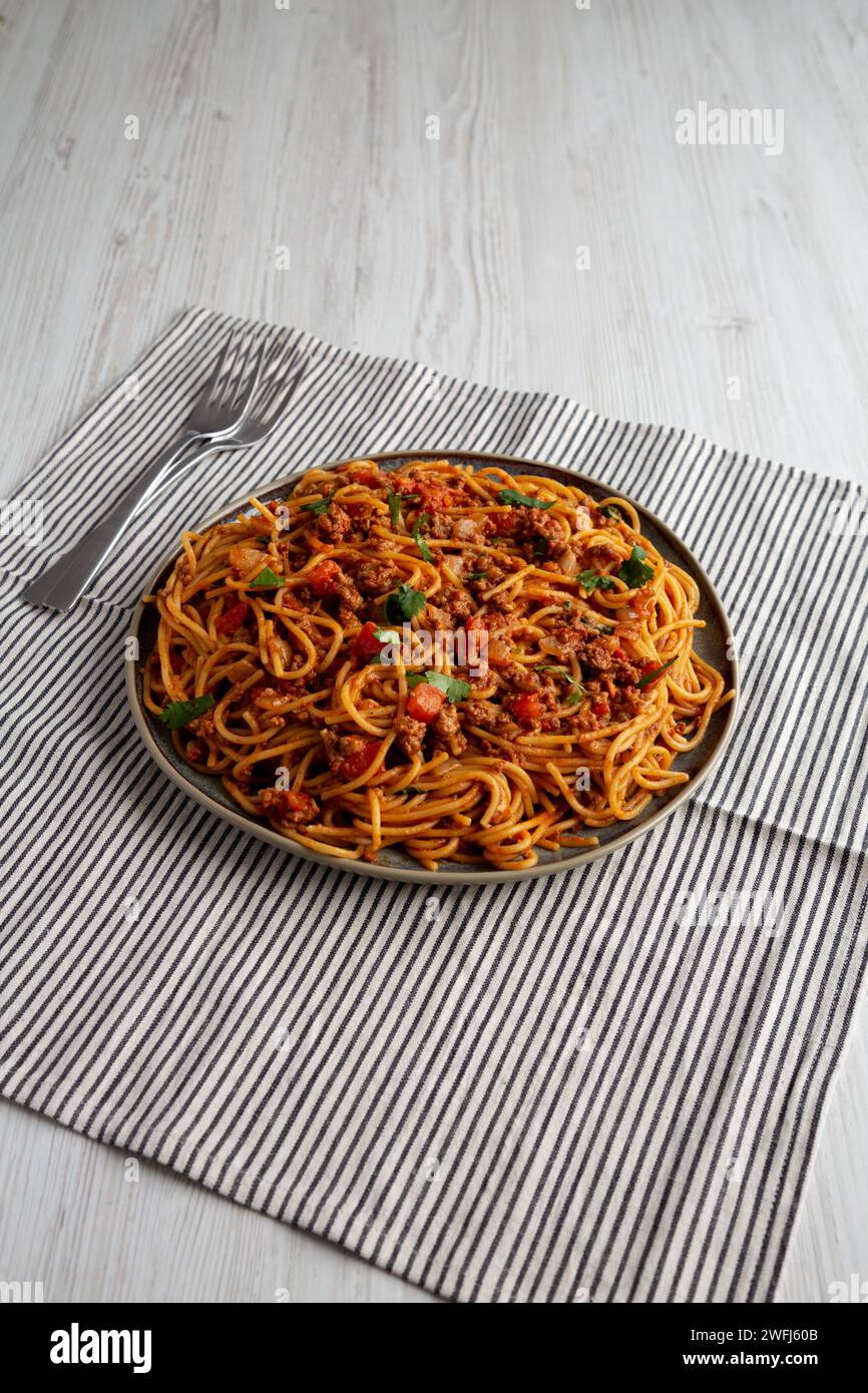 Homemade One-Pot Taco Spaghetti on a Plate, side view Stock Photo - Alamy