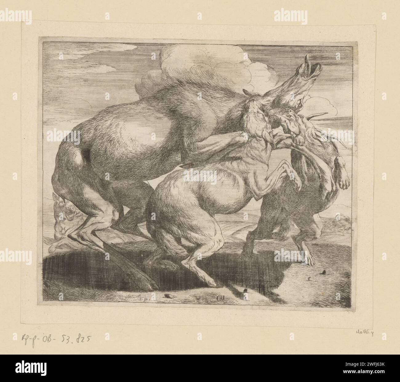 Hert attacked by two wolves, Carl Borromäus Andreas Ruthart, 1640 ...