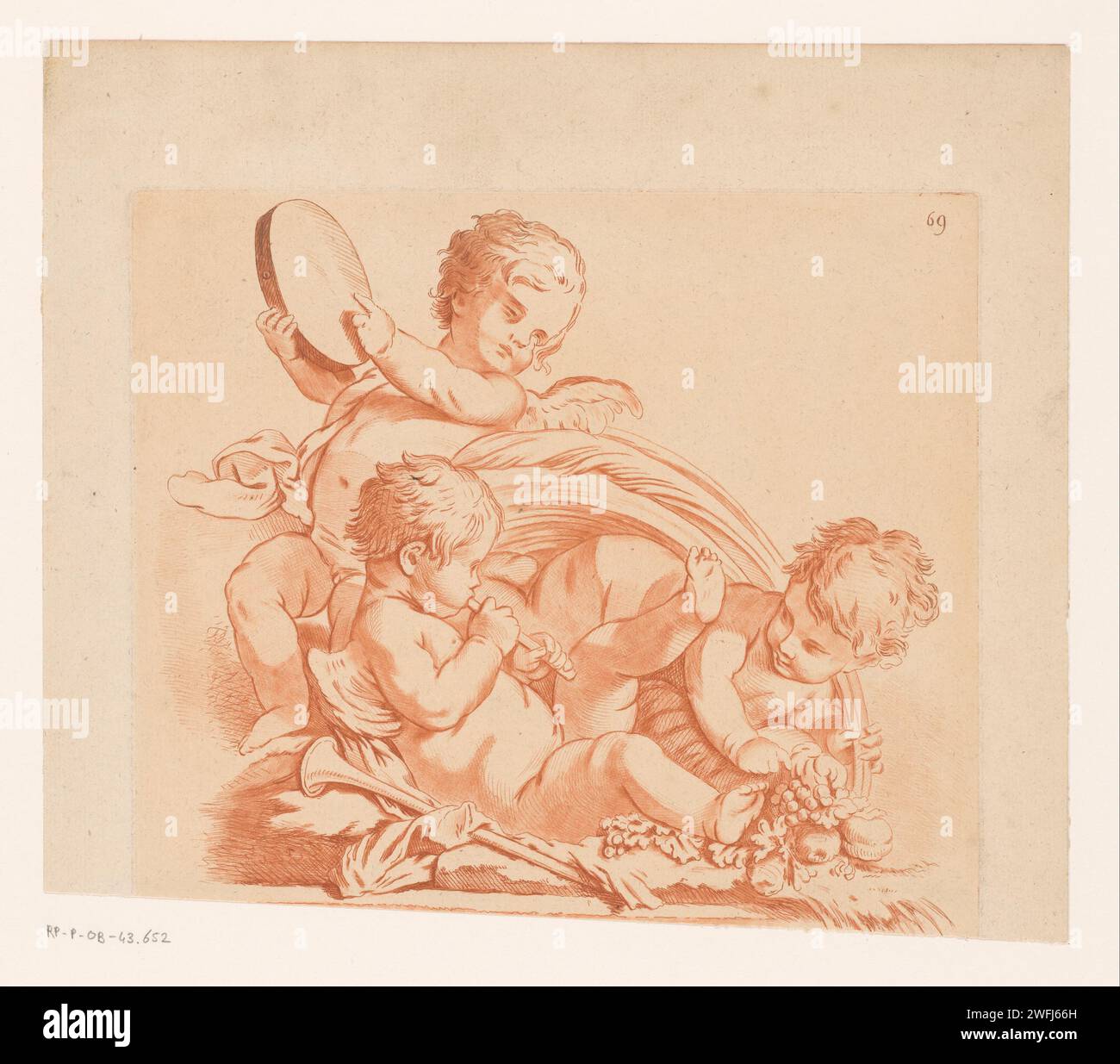 Three putti with musical instruments and fruit, Jean Baptiste Huet (Le ...