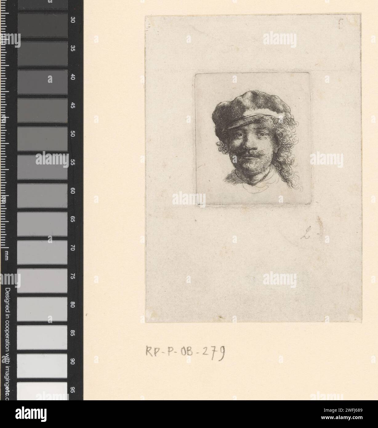 Self-portrait wearing a soft cap: full face, head only, Rembrandt van ...